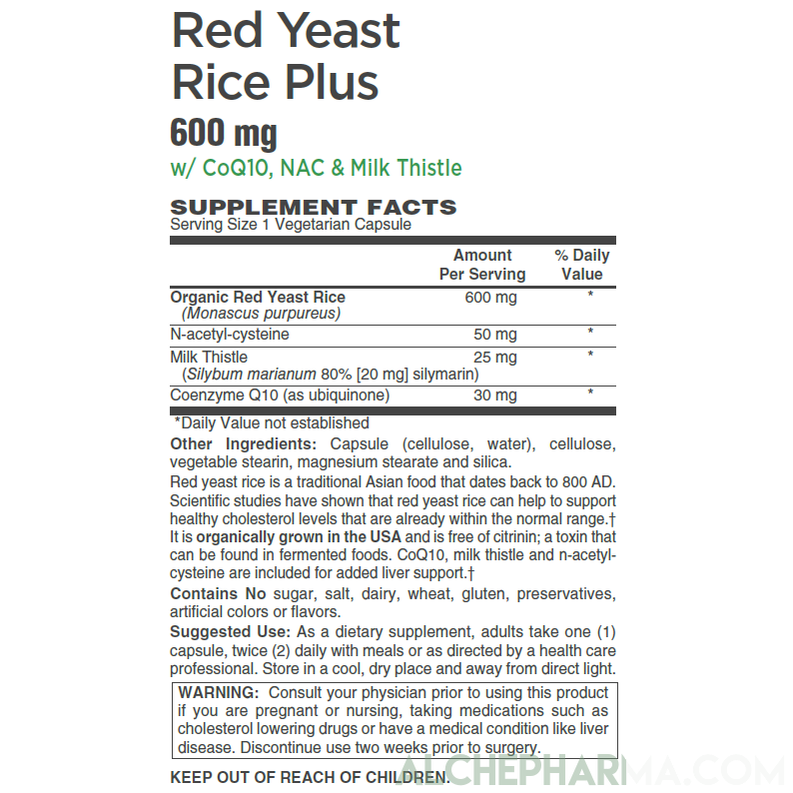 Red Yeast Rice Plus, 600mg ( Organically Grown - Citrinin Free ...